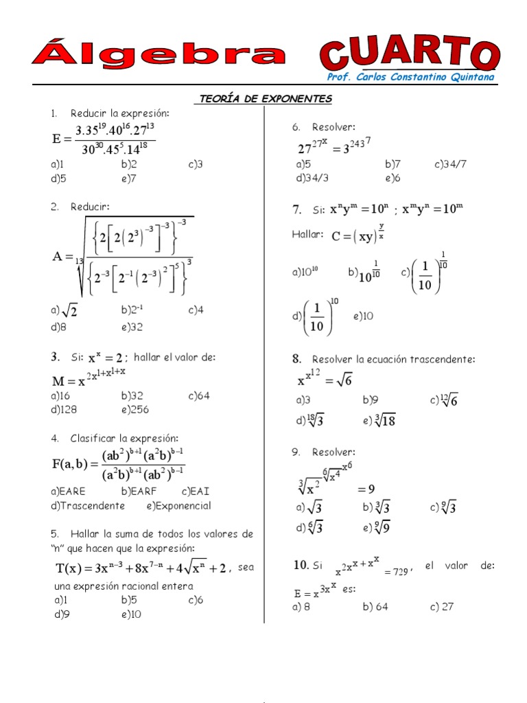 Álgebra Practica I - Cuarto | PDF