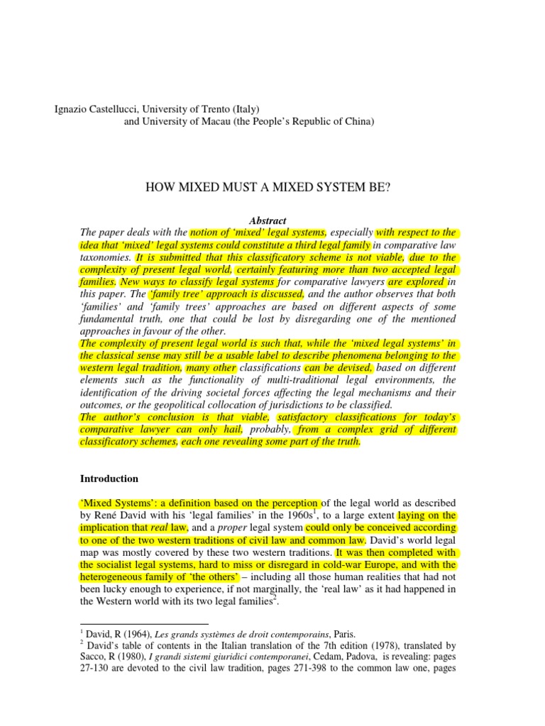How Mixed Must a Mixed System Be? | Common Law | Civil Law (Legal System)
