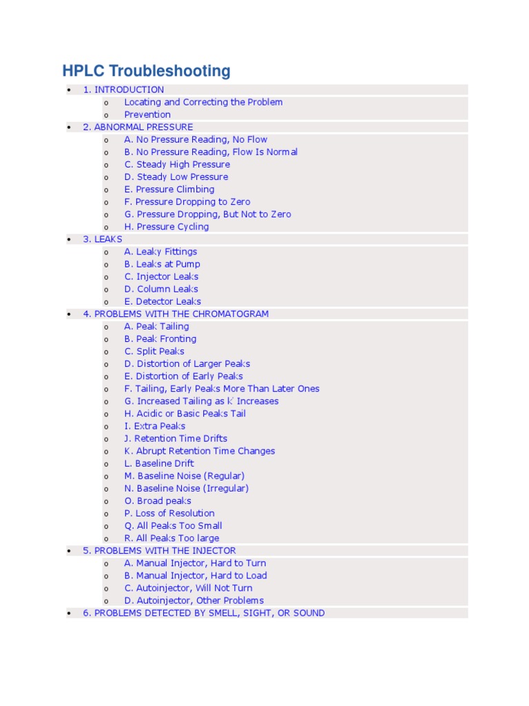 HPLC Troubleshooting | PDF | High Performance Liquid Chromatography ...