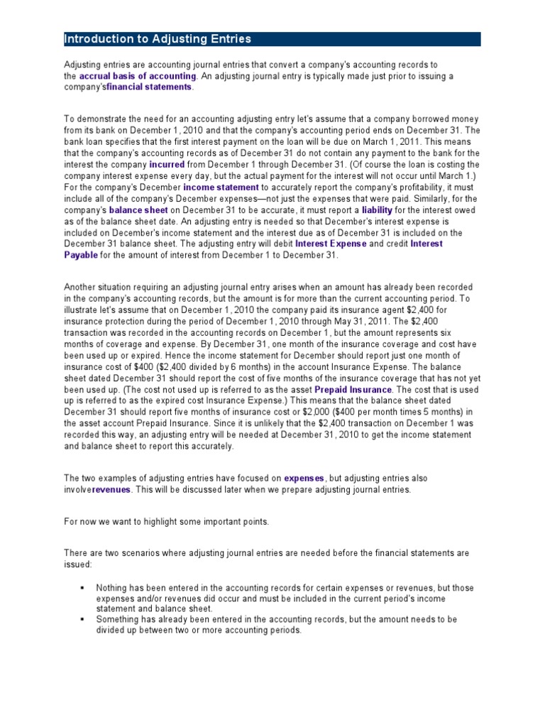 Introduction To Adjusting Entries D | PDF | Debits And Credits | Deferral