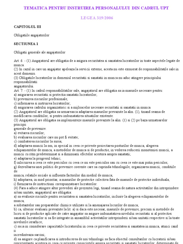 Legislatie PT Tematica SSM 2011 | PDF