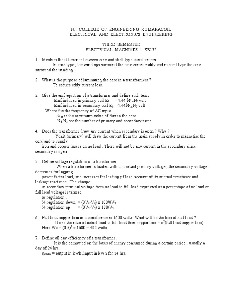 Electrical Machines 1 Pdf Pdf Transformer Electric Motor