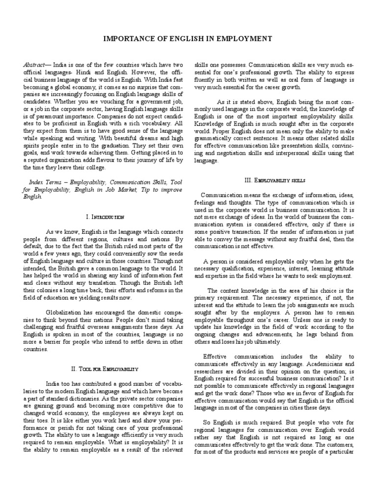 IMPORTANCE OF ENGLISH IN EMPLOYMENT | Fluency | English Language