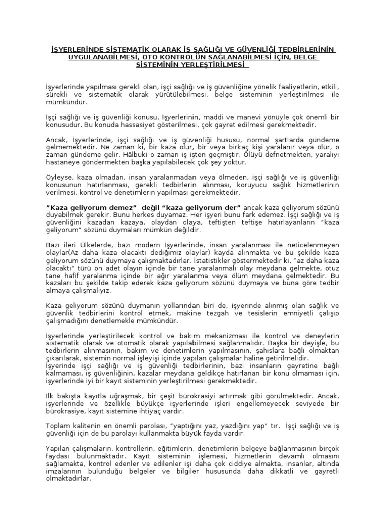 İşyerlerindeki Kontrol ve Belgeler | PDF İşyerlerindeki Kontrol ve Belgeler | PDF