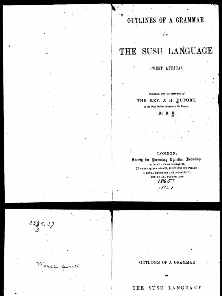 Outlines of A Grammar of The Susu Language | PDF | Linguistics | Languages