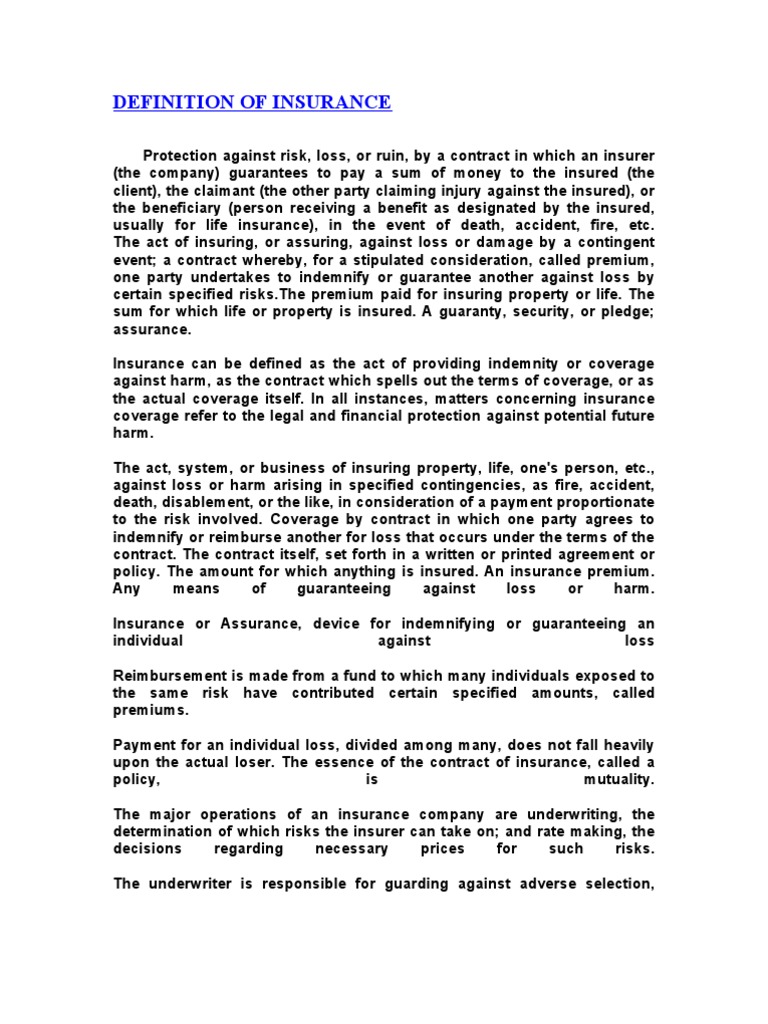Definition of Insurance | PDF | Life Insurance | Insurance
