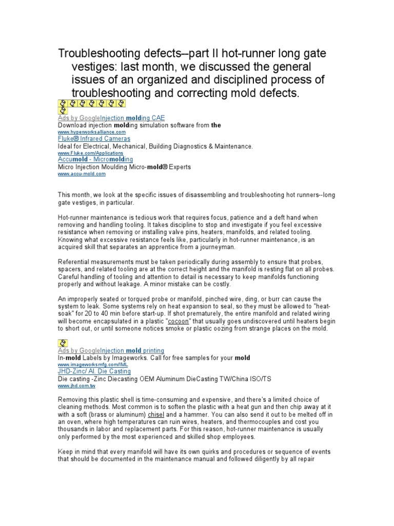 Troubleshooting Defects Hot Runner System | PDF | Thermocouple | Valve