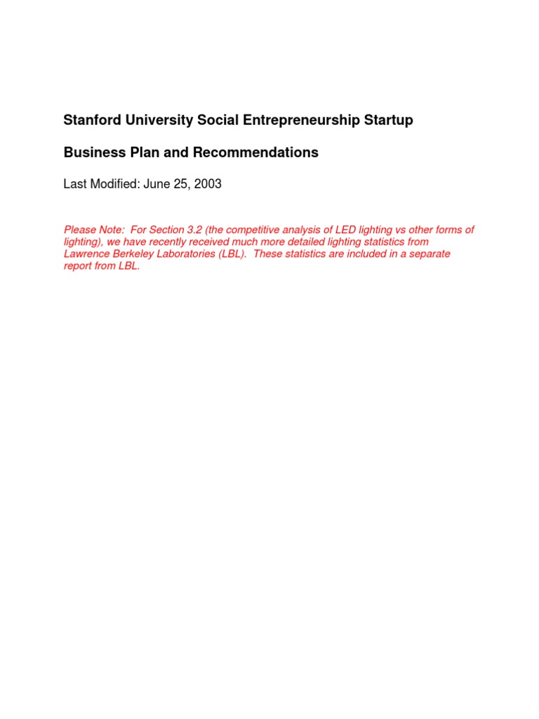 Stanford University Social Entrepreneurship Startup Business Plan and ...