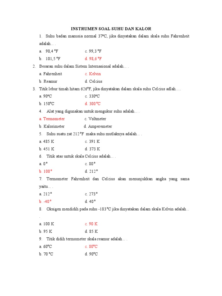 Instrumen Soal Suhu Dan Kalor | PDF