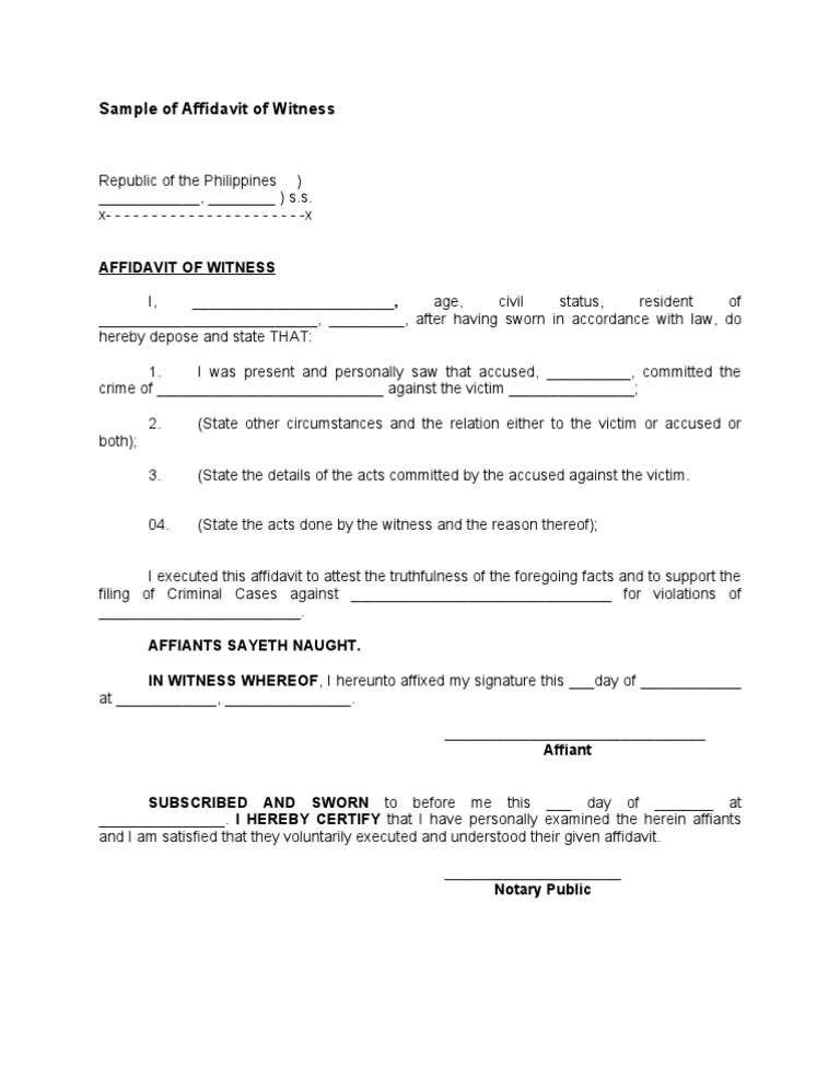 Sample of Affidavit of Witness - Sample | PDF