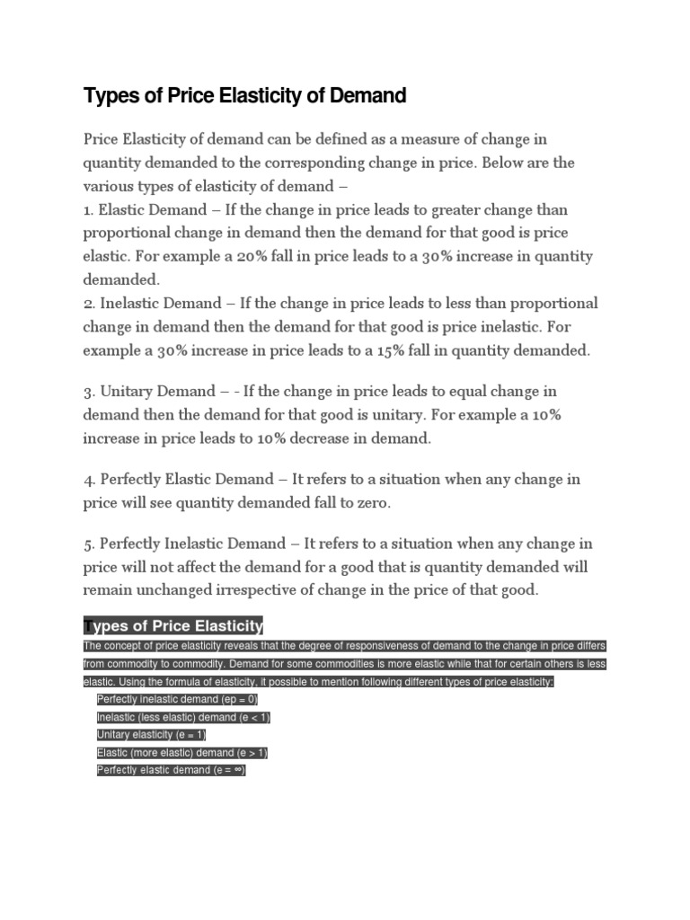 Types of Price Elasticity of Demand | PDF | Price Elasticity Of Demand ...