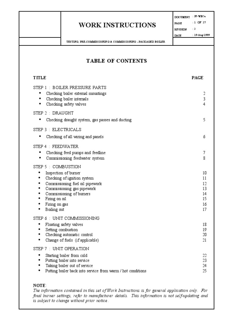 EFM Boiler Parts Commissioning Guide | PDF | Boiler | Valve
