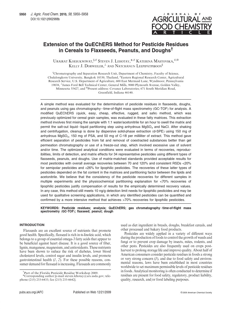 Extension of The QuEChERS Method For Pesticide Residues Cereals ...