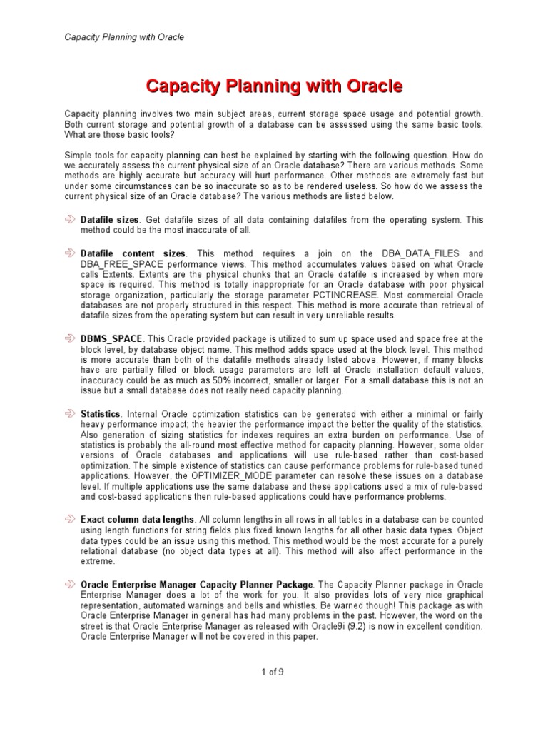 Capacity Planning With Oracle | PDF | Database Index | Oracle Database