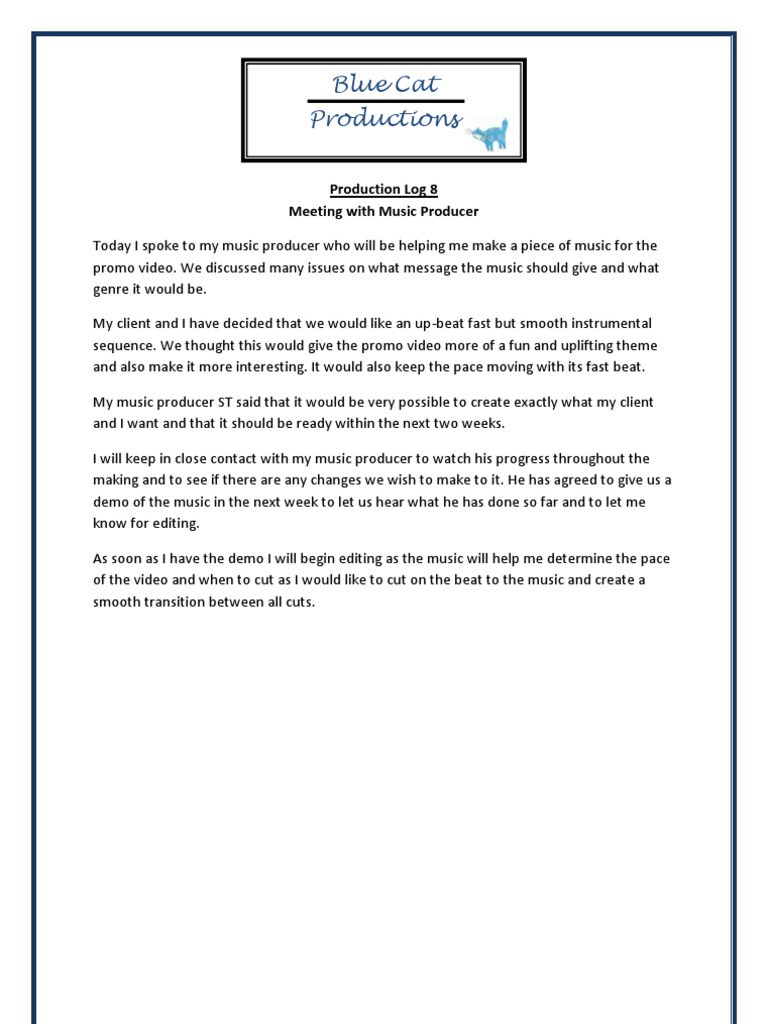 Music Production Log for Promo Video | PDF | Social Science | Lifestyle