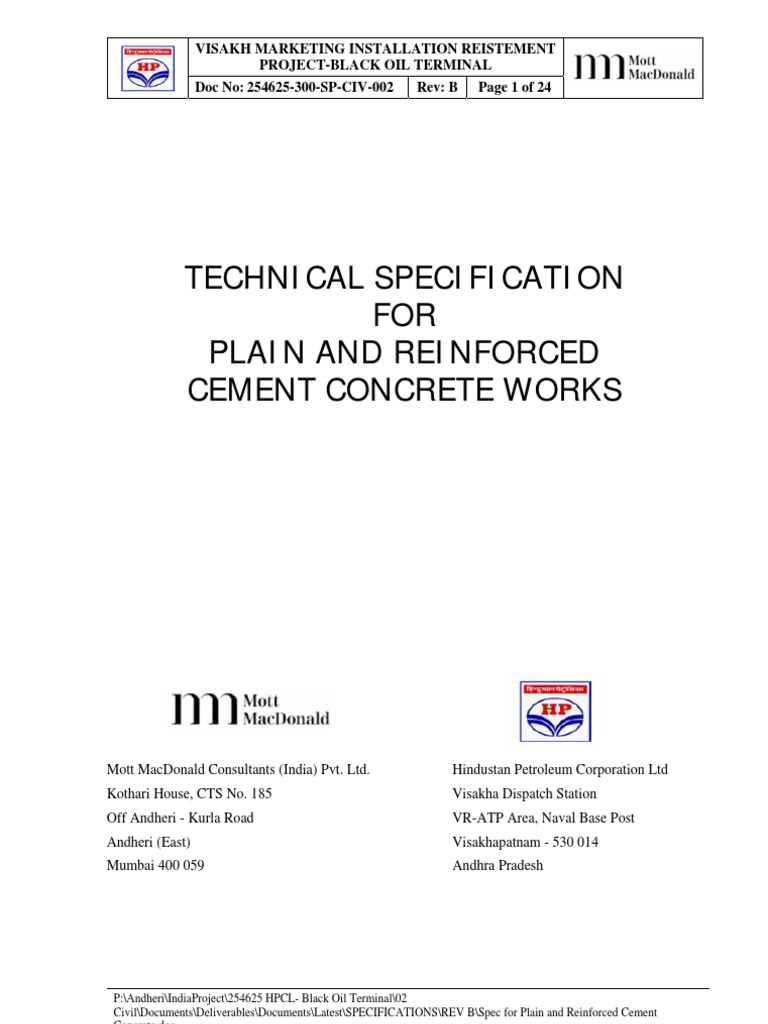 Appendix B - Technical Specification For Plain & Reinforced Concrete Works | PDF | Construction ...
