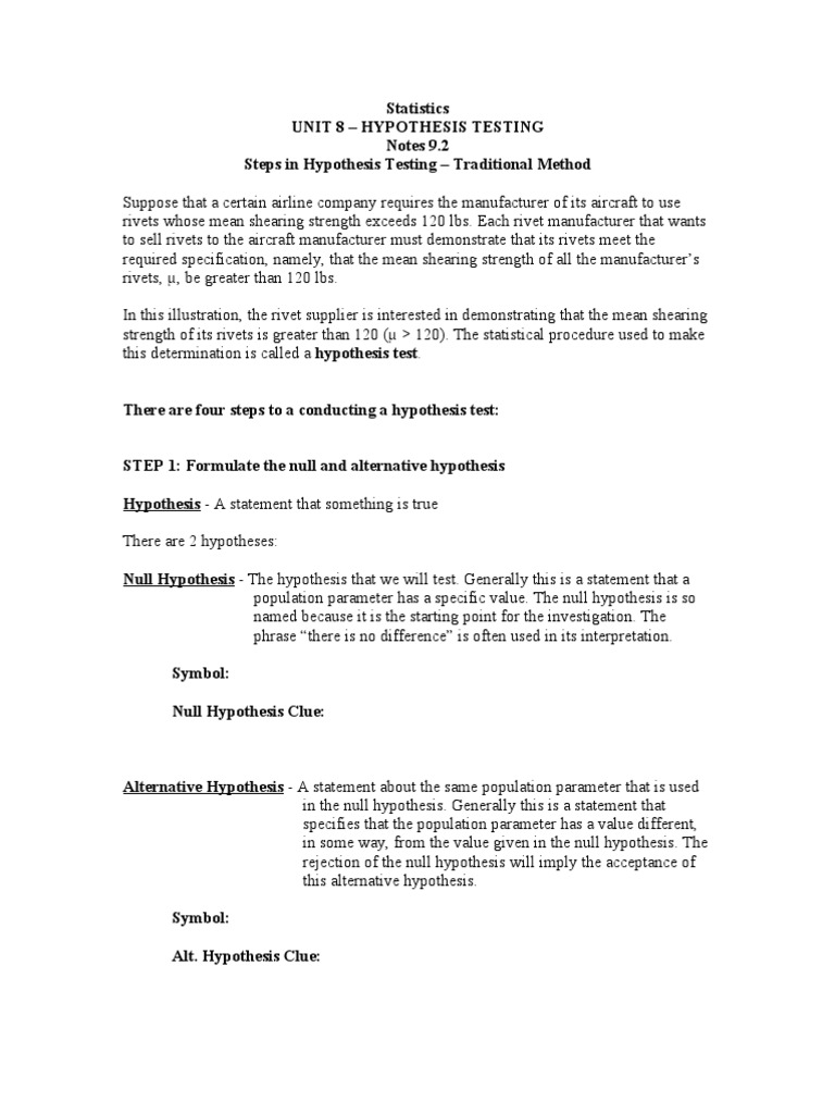 Statistics Unit 8 Notes | PDF | Statistical Hypothesis Testing ...