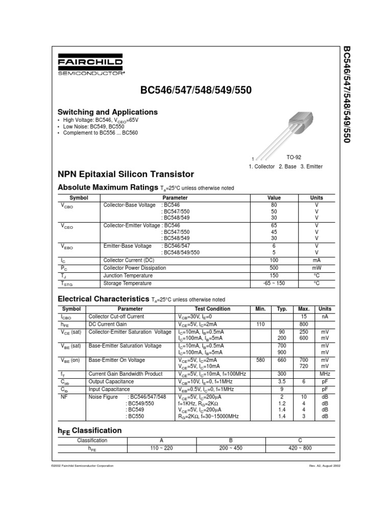 BC548 Hoja de Datos.pdf | Transistor | Electrical Engineering