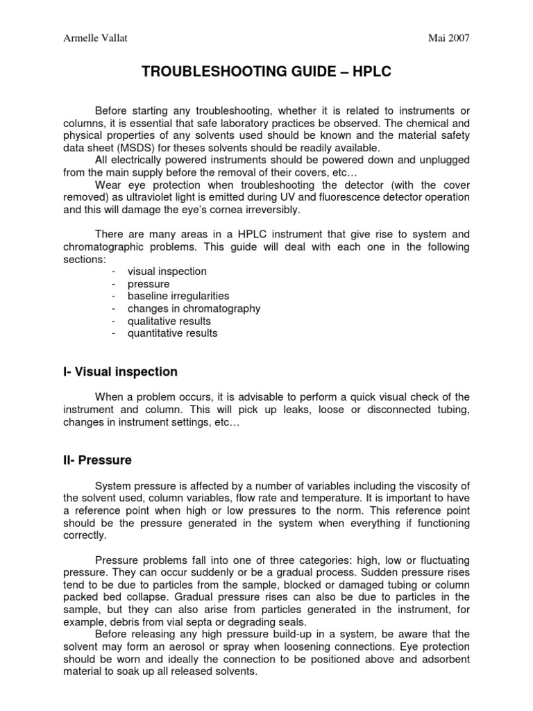 TroubleshootingGuide HPLC | PDF | Chromatography | Accuracy And Precision