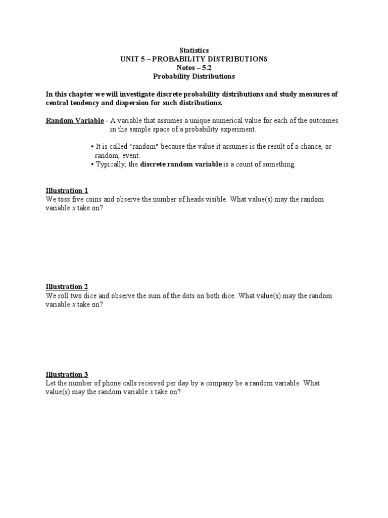 Statistics Unit 5 Notes | PDF | Probability Distribution | Probability ...