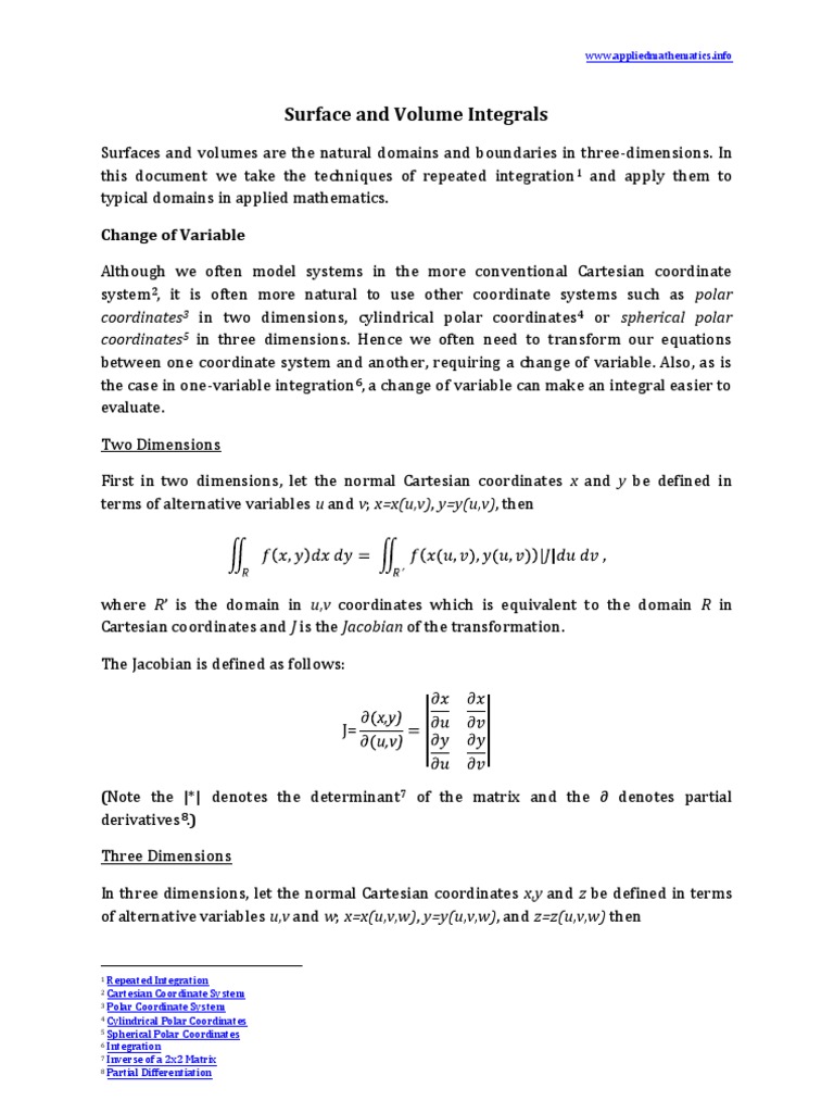 Surface And Volume Integral Pdf Coordinate System Cartesian