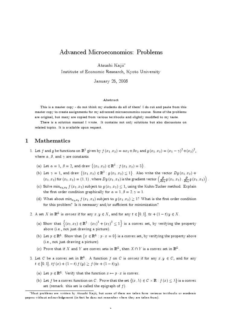 Advanced Microeconomics Problem Set | PDF | Demand Curve | Demand