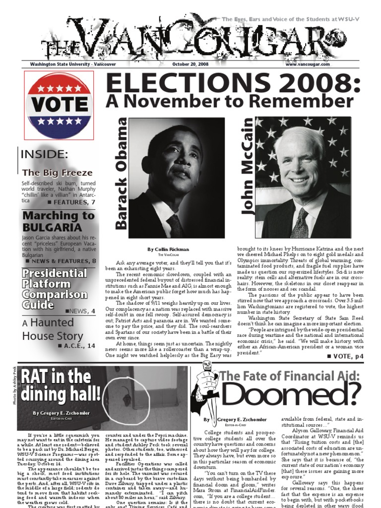 The VanCougar: October 20, 2008 | PDF | John Mc Cain | Barack Obama