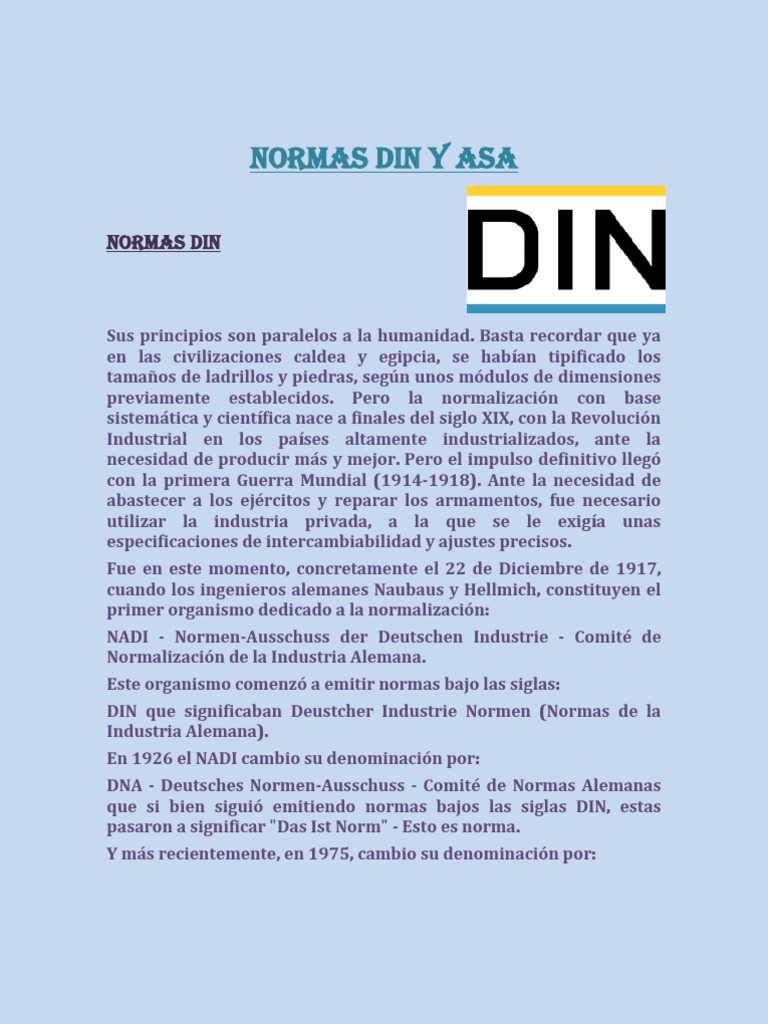 Normas Din y Asa | PDF | Organización internacional para la estandarización | Alemania