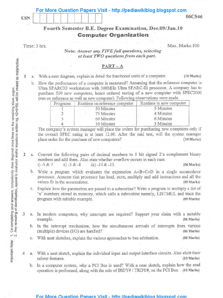 Computer Organization Jan 2010 | PDF | Cpu Cache | Dynamic Random Access Memory