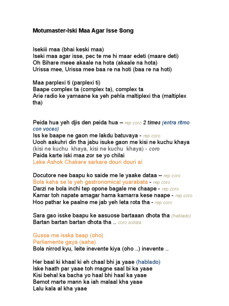 Motumaster-Iski Maa Agar Isse Song: (Entra Ritmo Con Voces) | PDF