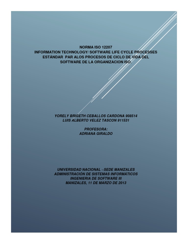 Norma ISO 12207: Ciclo de Vida del Software | PDF | Evaluación del ...