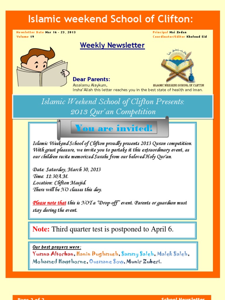 Islamic Weekend School of Clifton Presents: 2013 Qur'an Competition ...