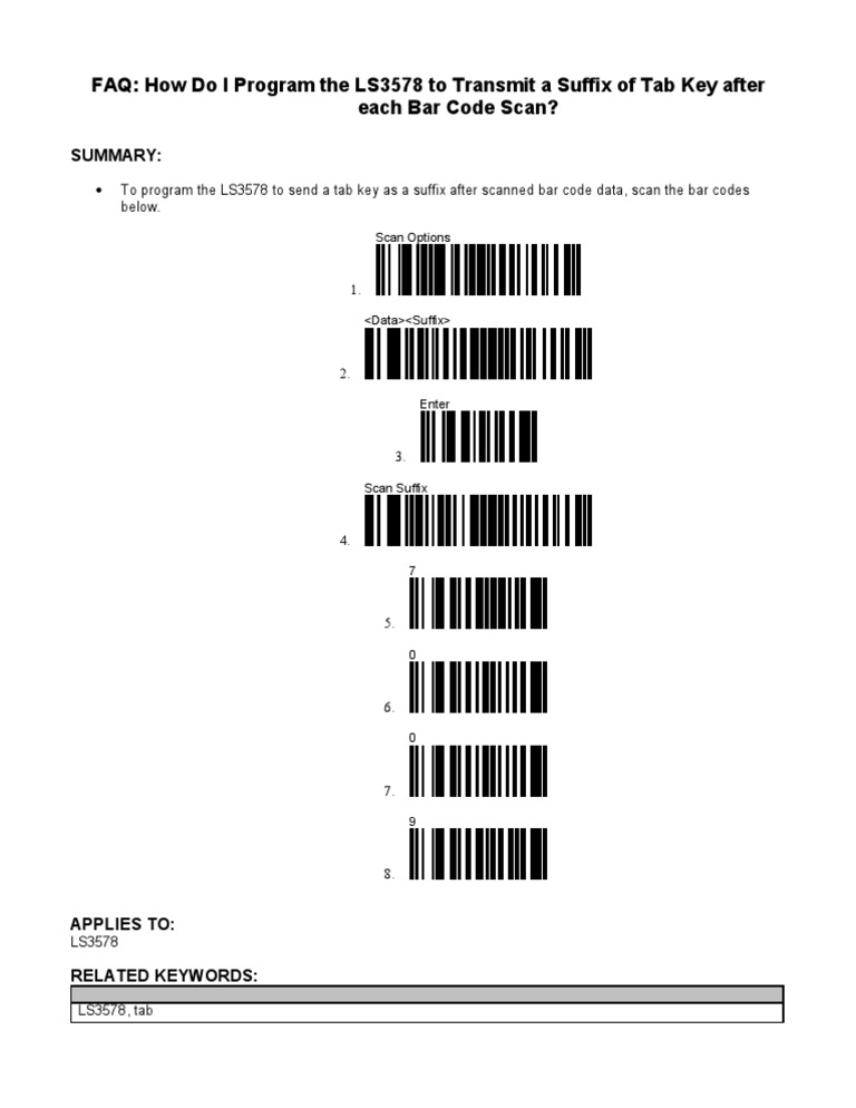 FAQ: How Do I Program The LS3578 To Transmit A Suffix of Tab Key After ...