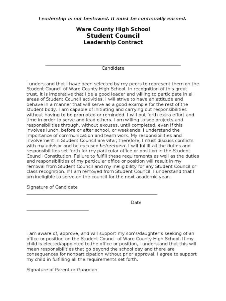 Student Council Leadership Contract | PDF