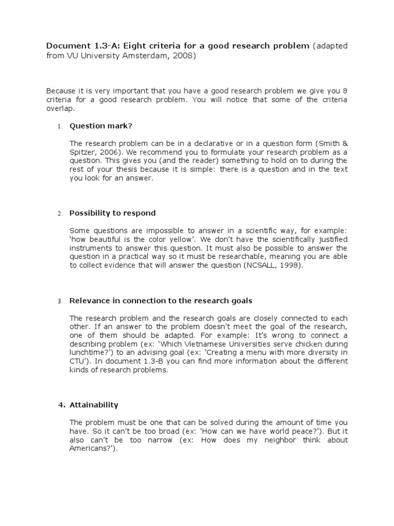 Criteria For A Good Research Problem | PDF | Cognitive Science ...