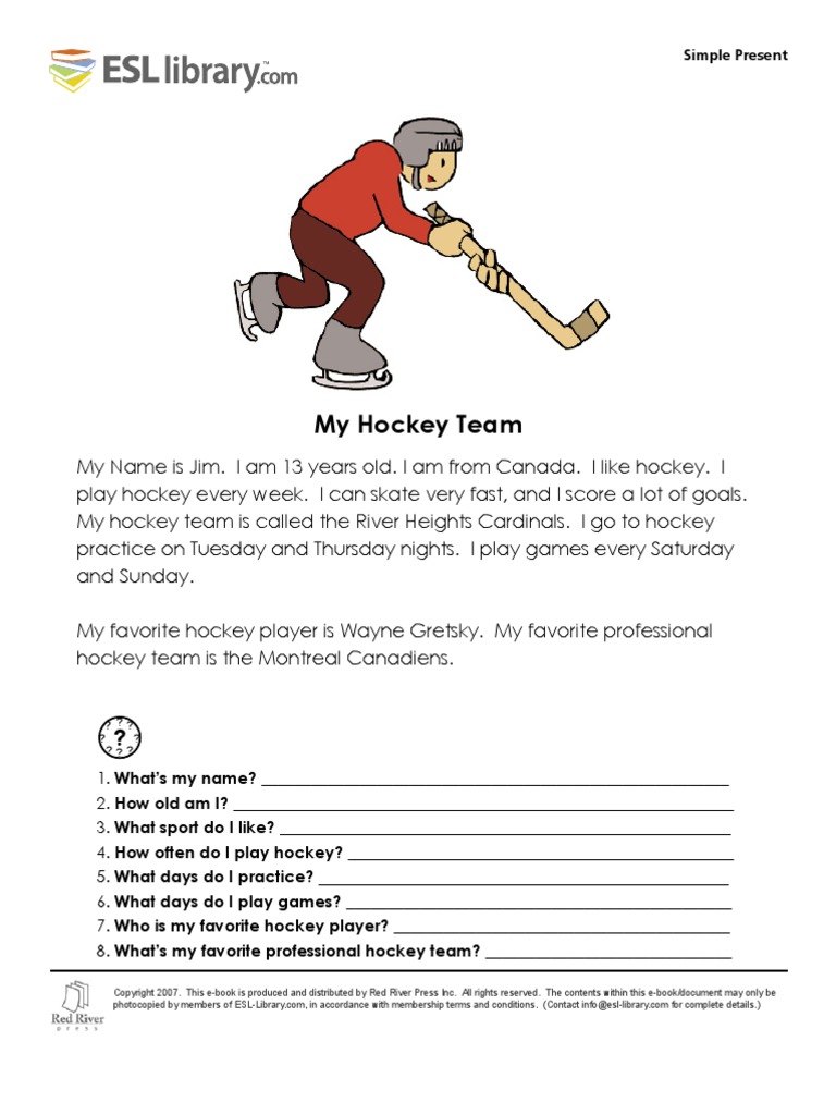 My Hockey Team: Simple Present | PDF | Leisure | Sports