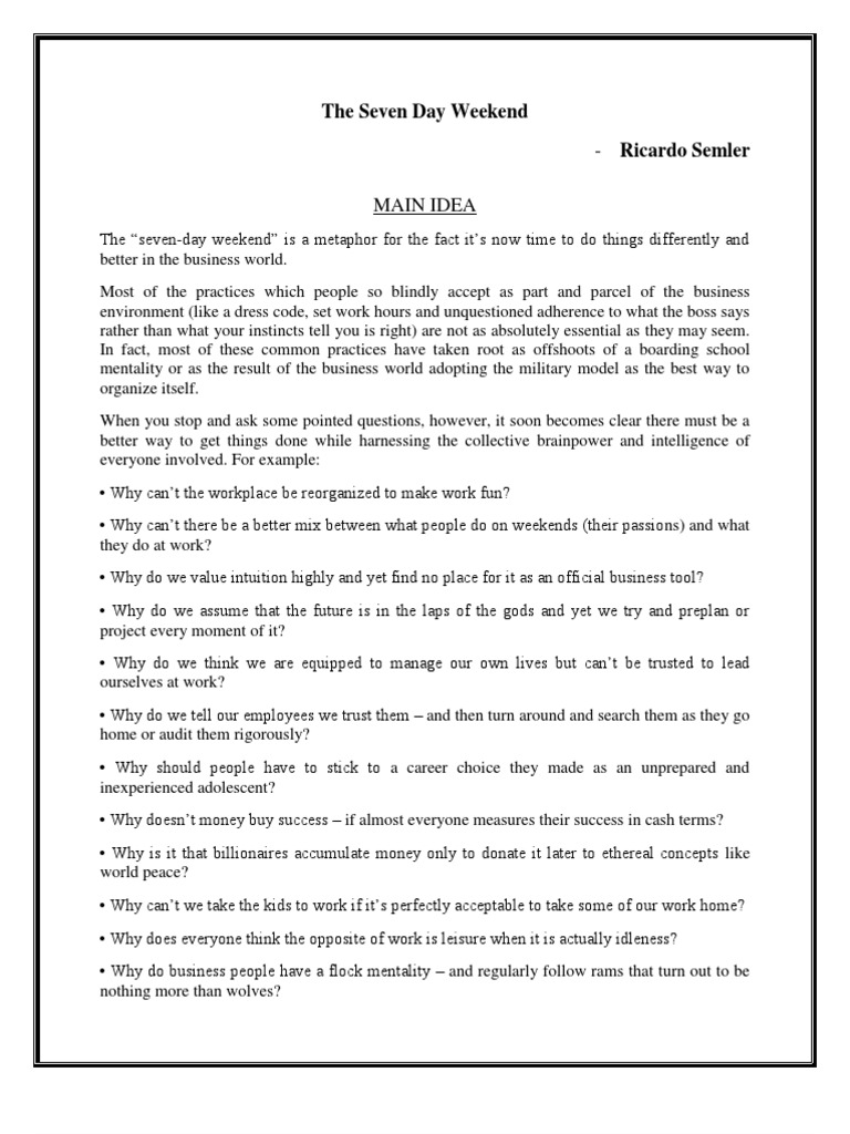 The Seven Day Weekend | PDF | Organizational Culture | Employment