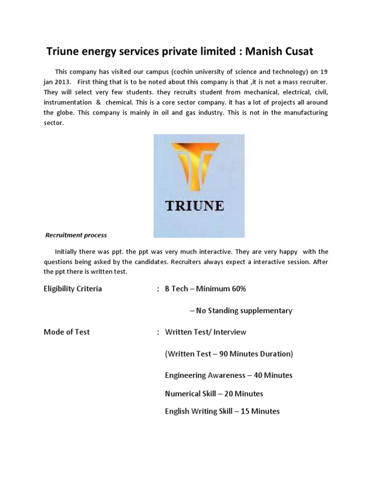 Triune Energy Services Private Limited, Manish Cusat | PDF | Mechanical ...