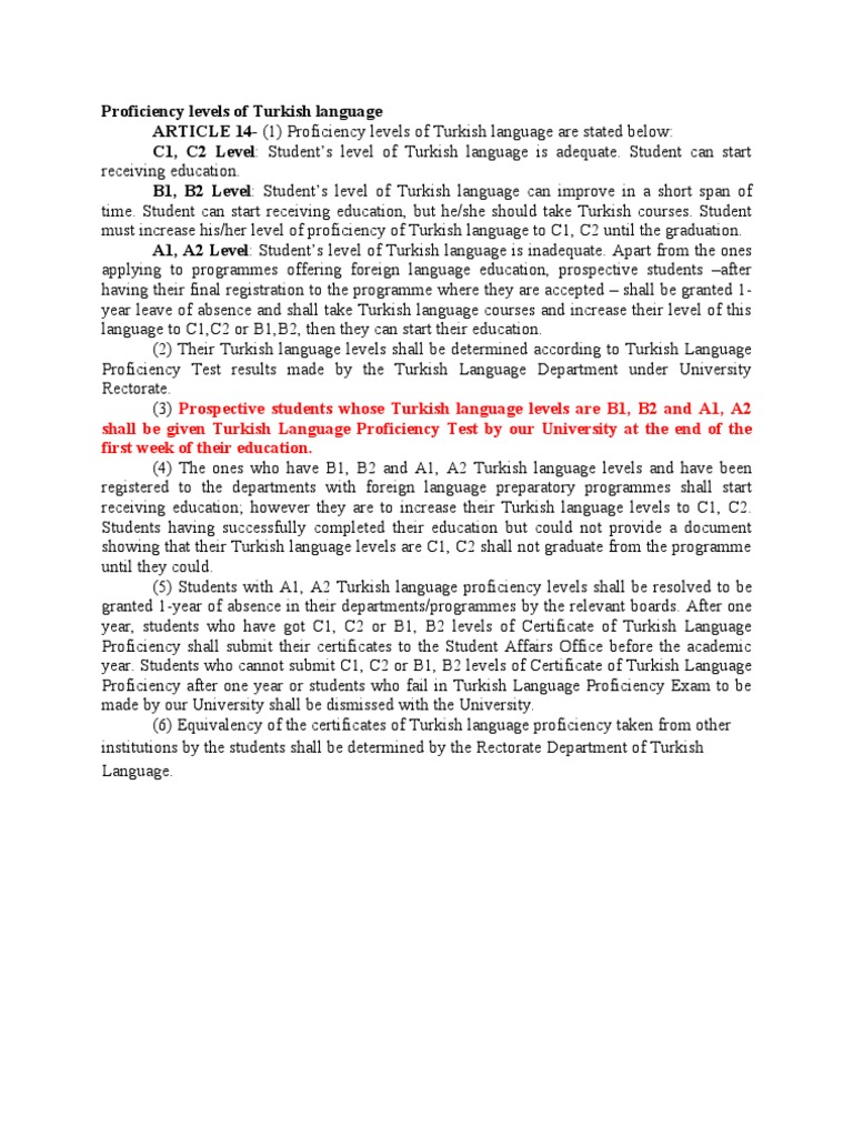 Proficiency Levels of Turkish Language | PDF | Students | Turkey