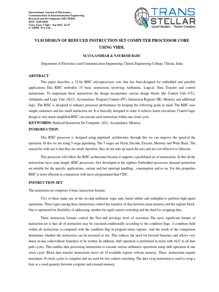 Vlsi Design of Reduced Instruction Set Computer Processor Core Using VHDL | PDF | Instruction ...