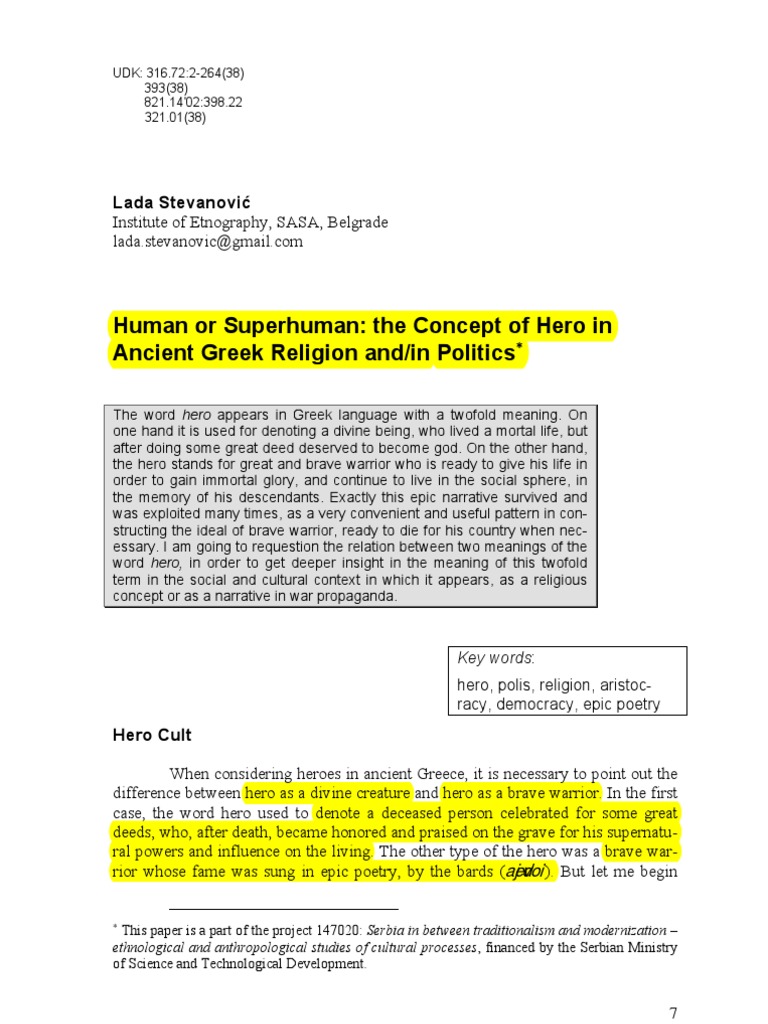 Human or Superhuman: The Concept of Hero in Ancient Greek Religion And/in Politics | PDF | Hero ...