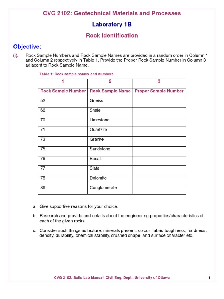 Rock Identification and Properties Lab | PDF | Rock (Geology) | Igneous ...