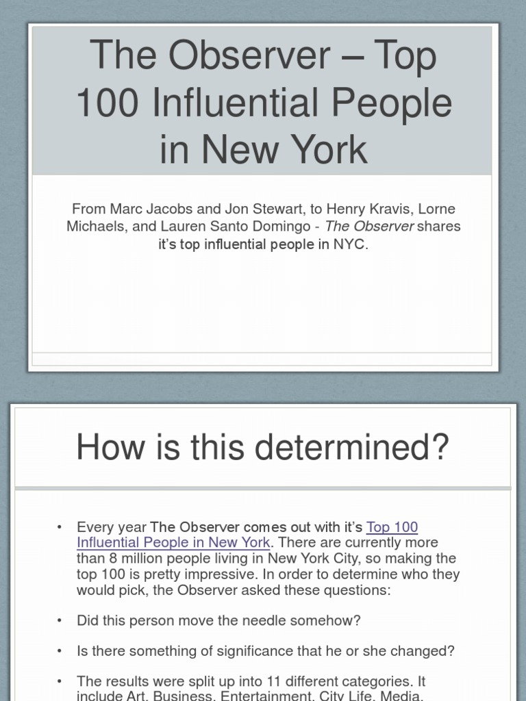 The Observer - Top 100 Influential People in New York - From Marc ...