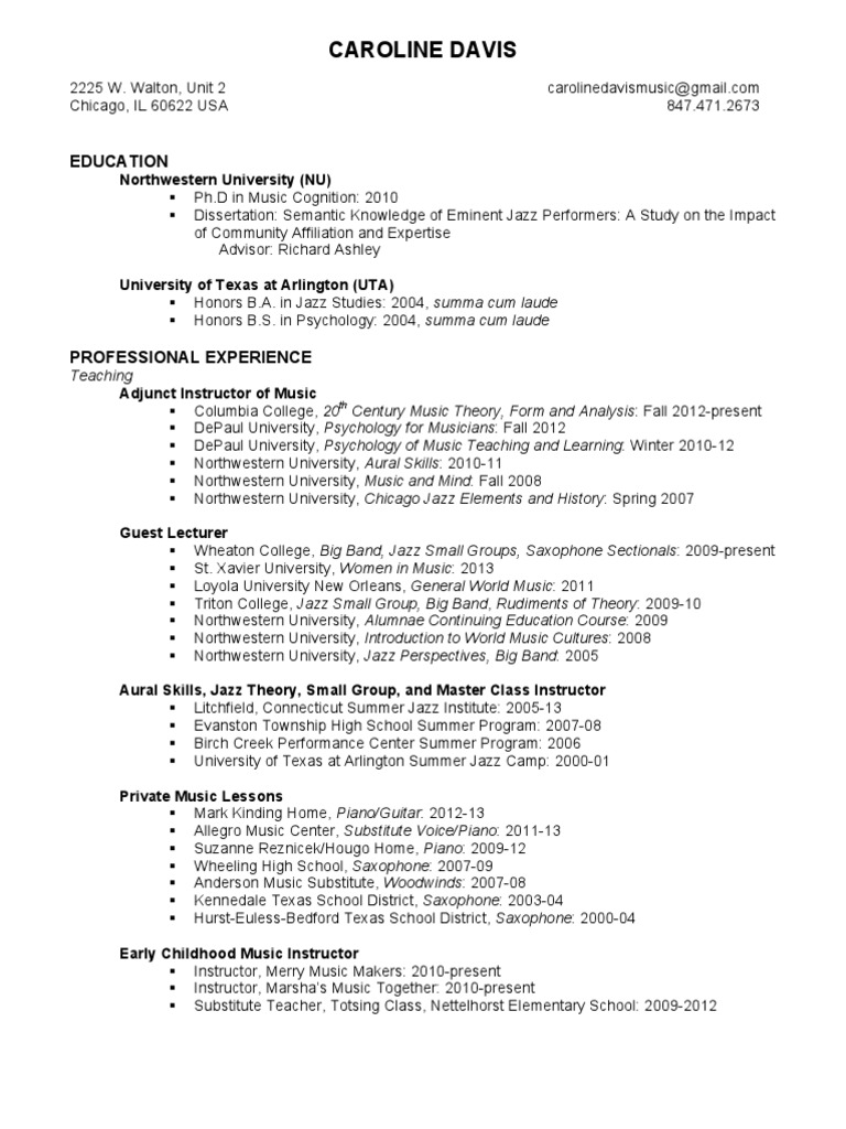 Caroline Davis CV | PDF | Jazz | Cognition