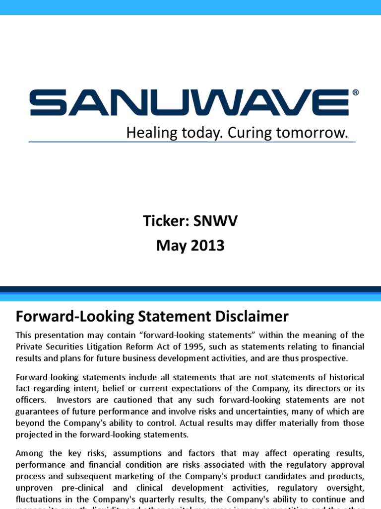 Sanuwave Investor Presentation | PDF | Clinical Trial | Wound