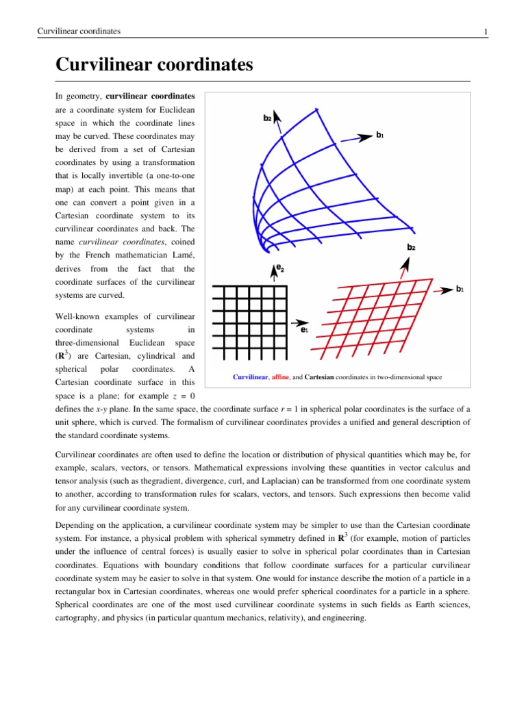 Curvilinear Coordinates | PDF | Tensor | Euclidean Vector