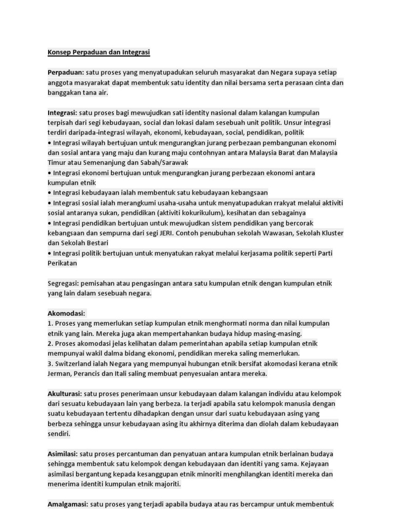 Konsep Perpaduan Dan Integrasi | PDF