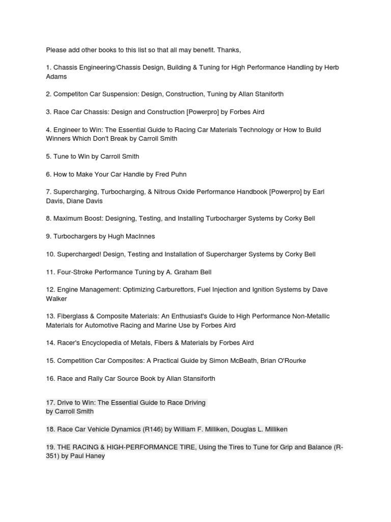 Essential Race Car Engineering Books | PDF | Aerodynamics | Auto Racing