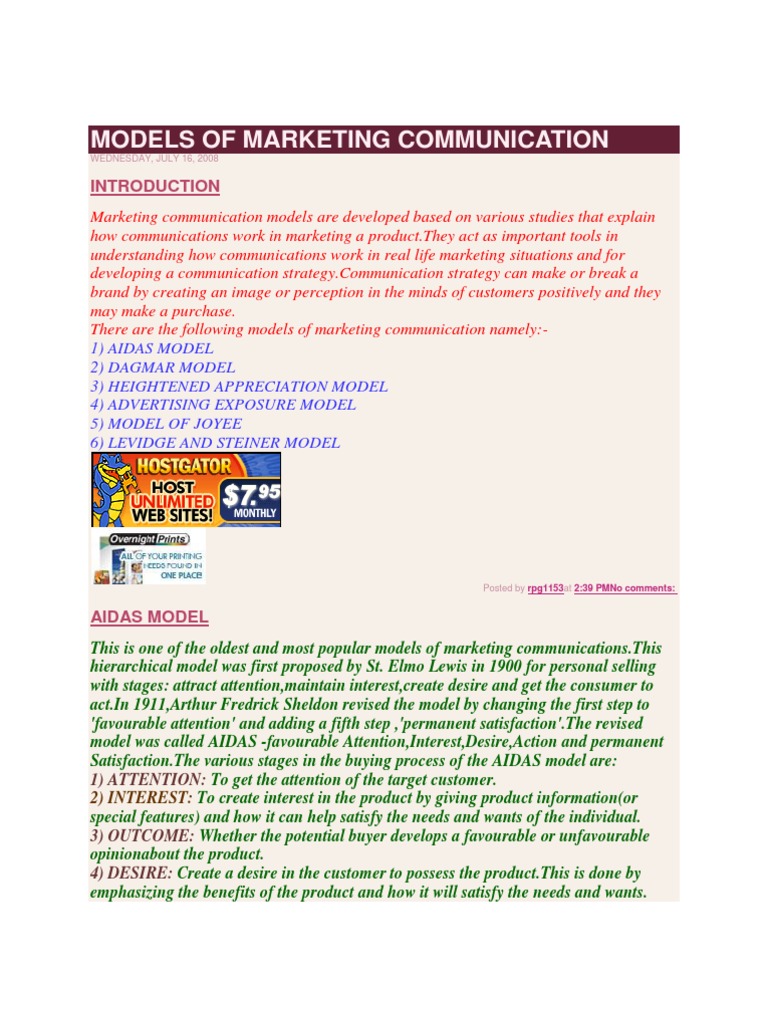 Models of Marketing Communication | PDF | Marketing Communications ...