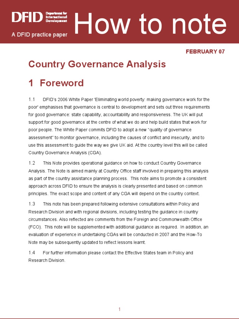 Country Governance Analysis | Download Free PDF | Department For ...